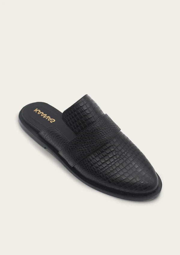 Latvia Embossed Leather Loafer Mule: Black | Jean Theory: